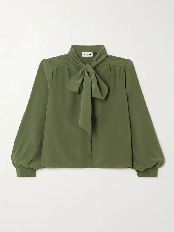 Rixo Melaina Pussy-bow Silk Crepe De Chine Blouse