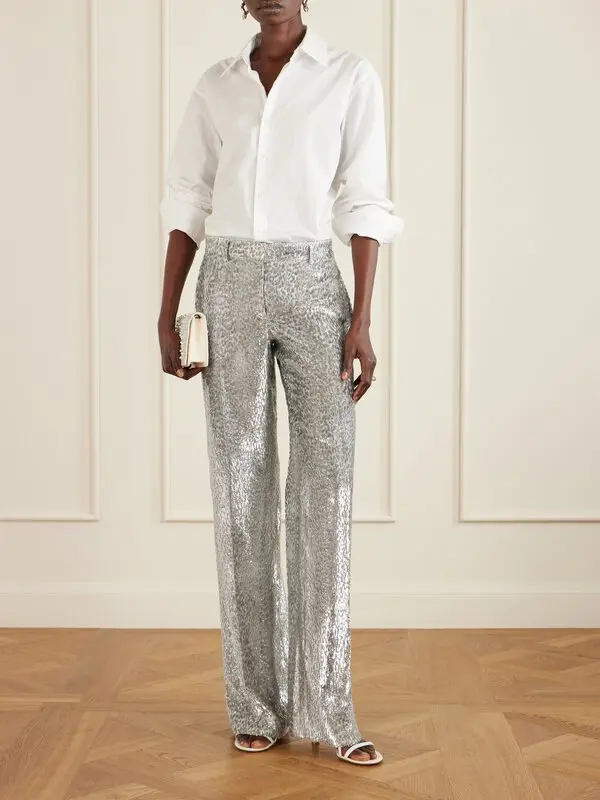 Stella McCartney Metallic Fil-coupé Crepe Straight-leg Pants