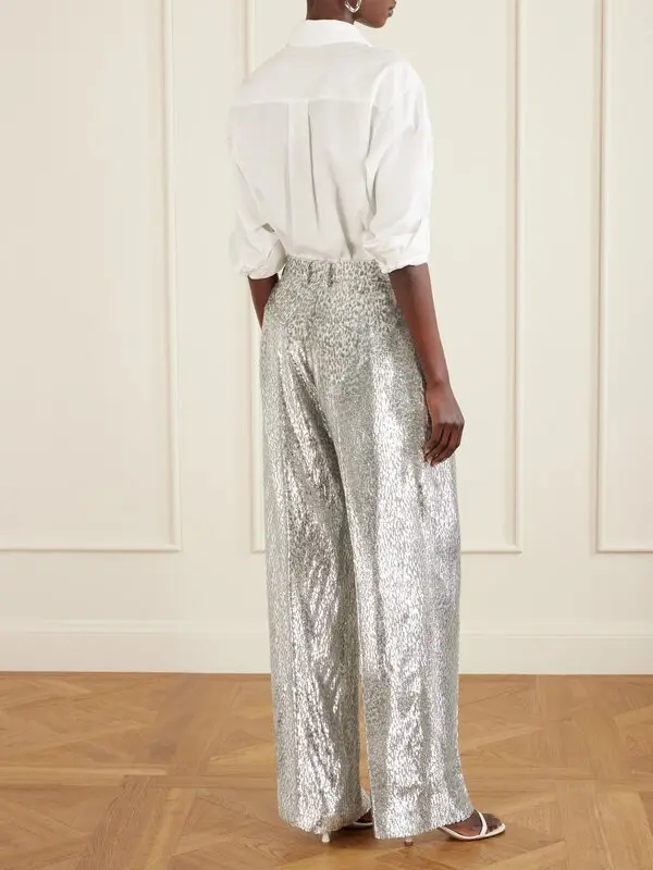 Stella McCartney Metallic Fil-coupé Crepe Straight-leg Pants