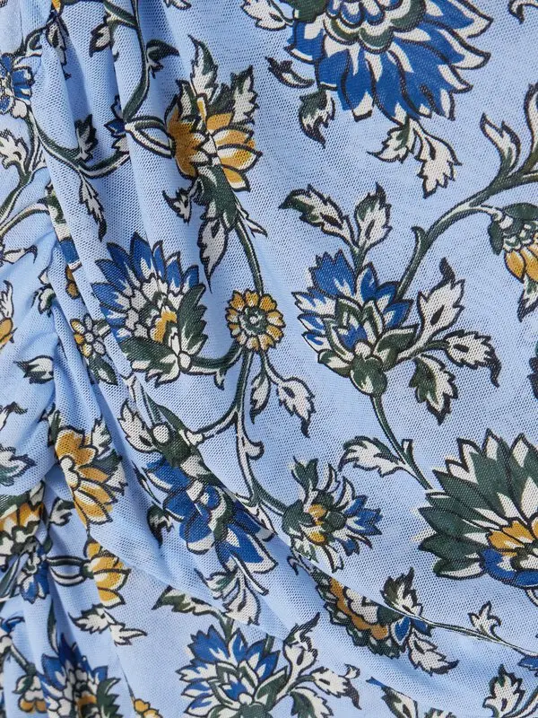 Veronica Beard Sylviani Ruched Floral-print Stretch-tulle Midi Dress - Blue