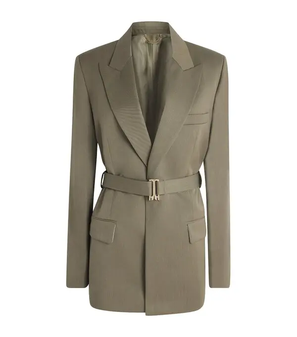 Victoria Beckham Melange Wool Belted Blazer