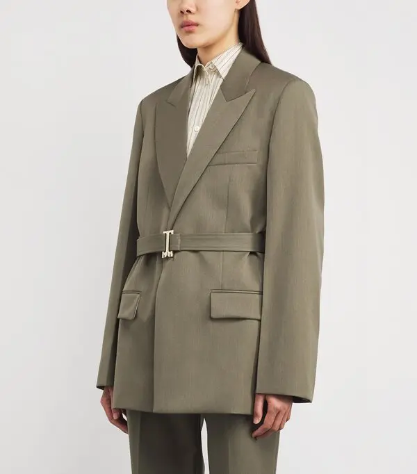 Victoria Beckham Melange Wool Belted Blazer