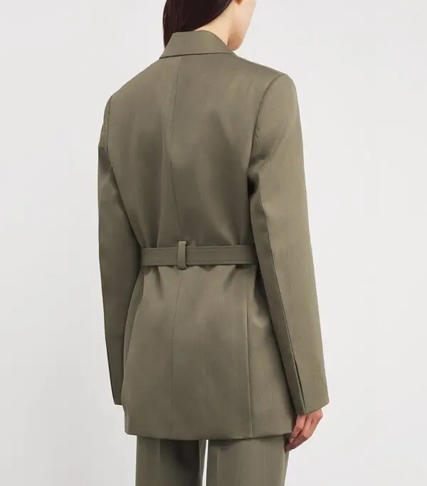 Victoria Beckham Melange Wool Belted Blazer
