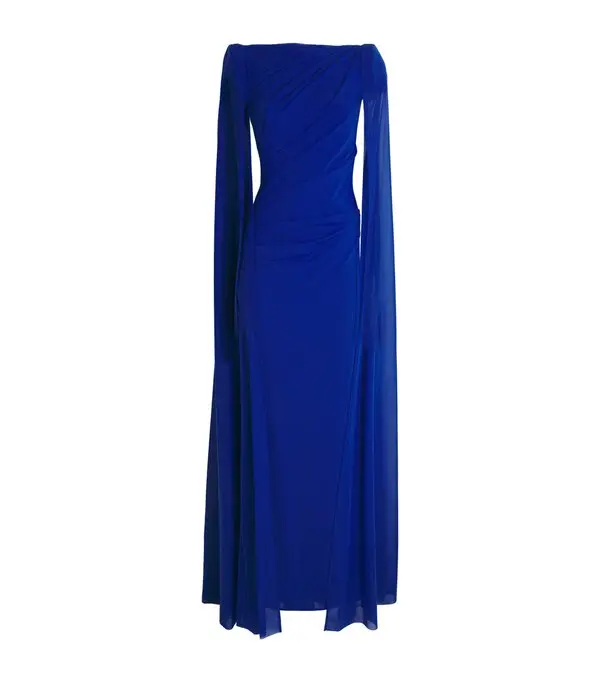 Talbot Runhof Tulle Cape-overlay Gown