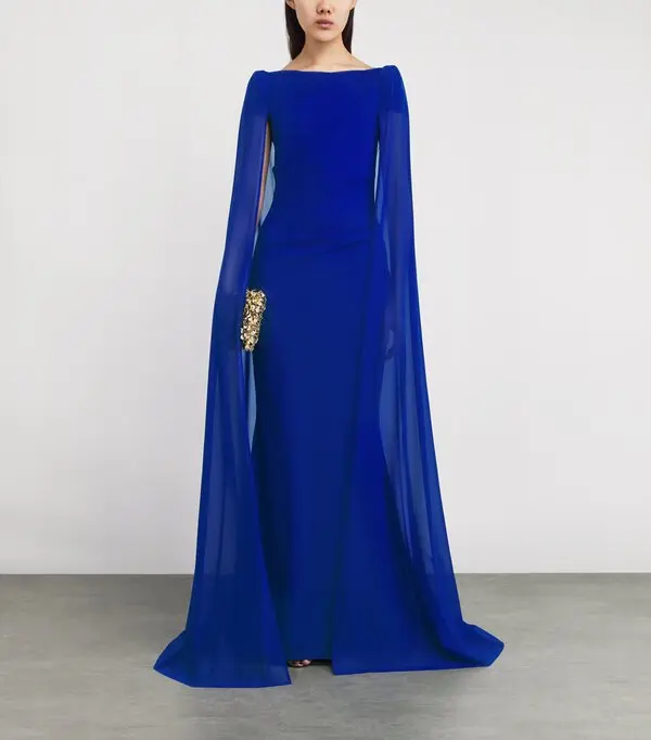 Talbot Runhof Tulle Cape-overlay Gown