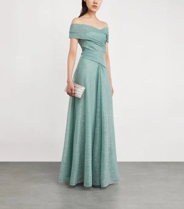 Talbot Runhof Metallic Tulle Off-the-shoulder Gown
