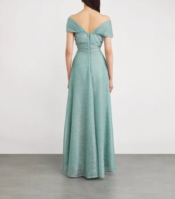 Talbot Runhof Metallic Tulle Off-the-shoulder Gown