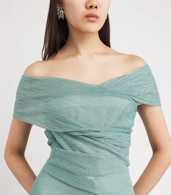 Talbot Runhof Metallic Tulle Off-the-shoulder Gown