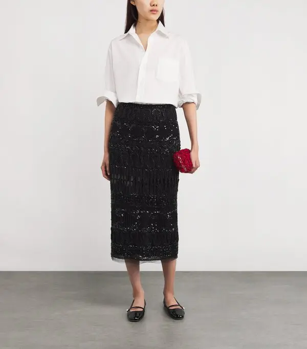 Carolina Herrera Embellished Tulle Midi Skirt