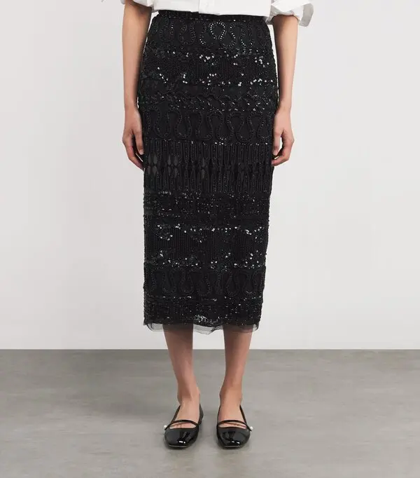Carolina Herrera Embellished Tulle Midi Skirt