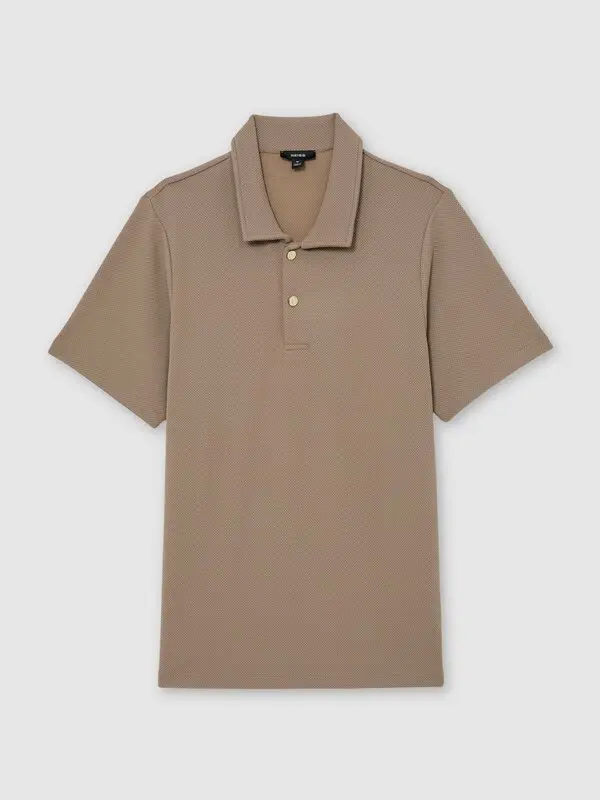 REISS Kennedy Textured Half-button Polo Shirt - Camel Brown