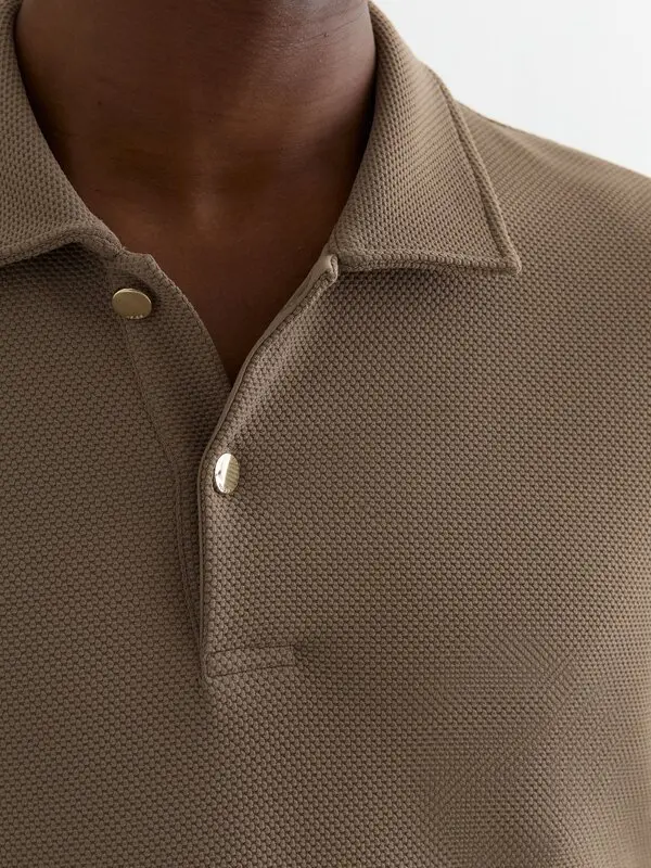 REISS Kennedy Textured Half-button Polo Shirt - Camel Brown