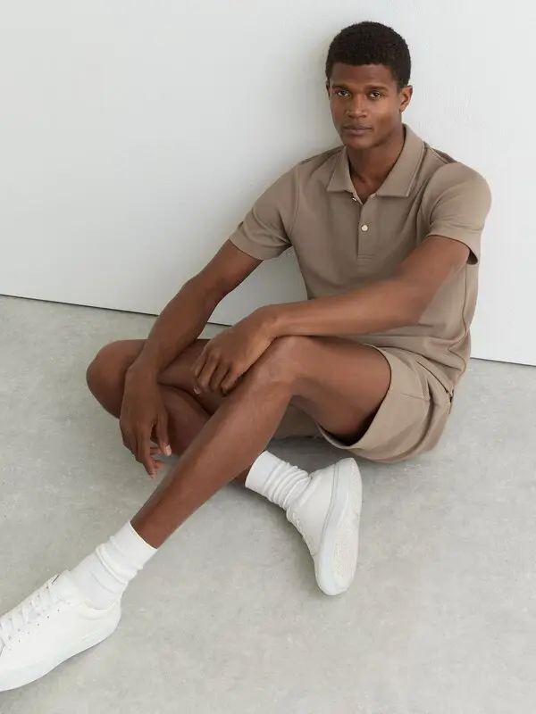 REISS Kennedy Textured Half-button Polo Shirt - Camel Brown