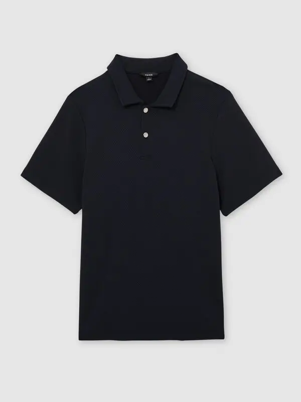 REISS Kennedy Textured Half-button Polo Shirt - Navy