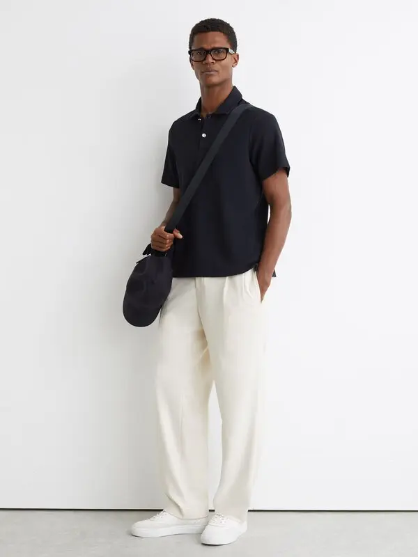 REISS Kennedy Textured Half-button Polo Shirt - Navy