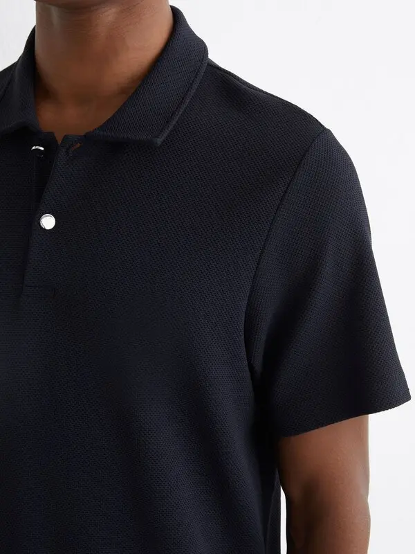 REISS Kennedy Textured Half-button Polo Shirt - Navy