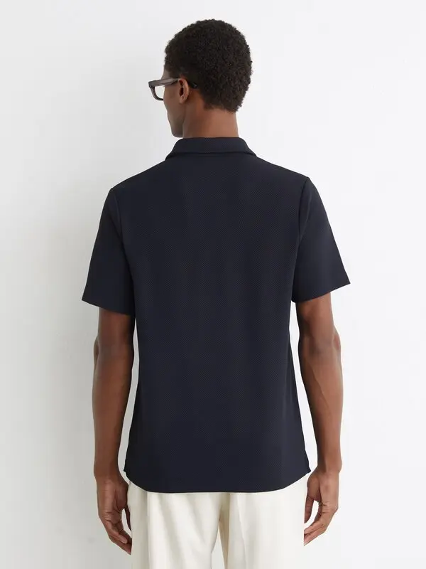 REISS Kennedy Textured Half-button Polo Shirt - Navy