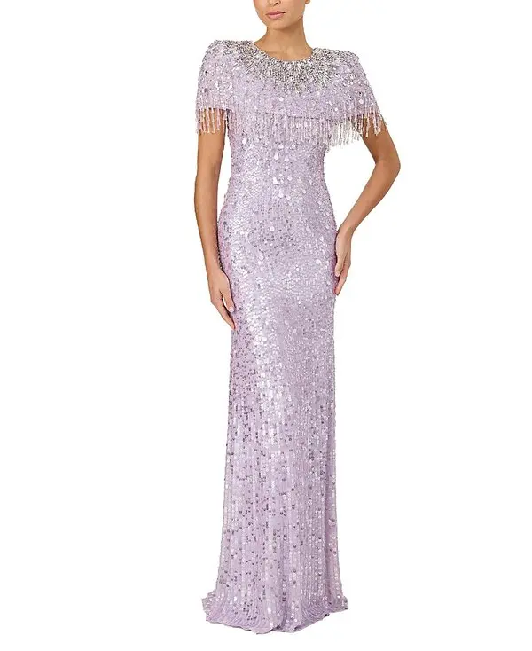 Jenny Packham Eugenie Sequin Fringed Maxi Dress - Thistle