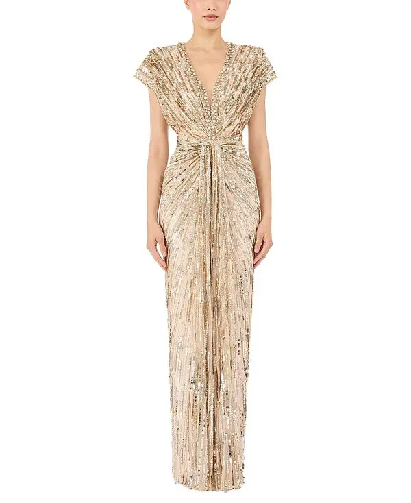 Jenny Packham Lacie Embellished Sequined Maxi Gown - Morganite