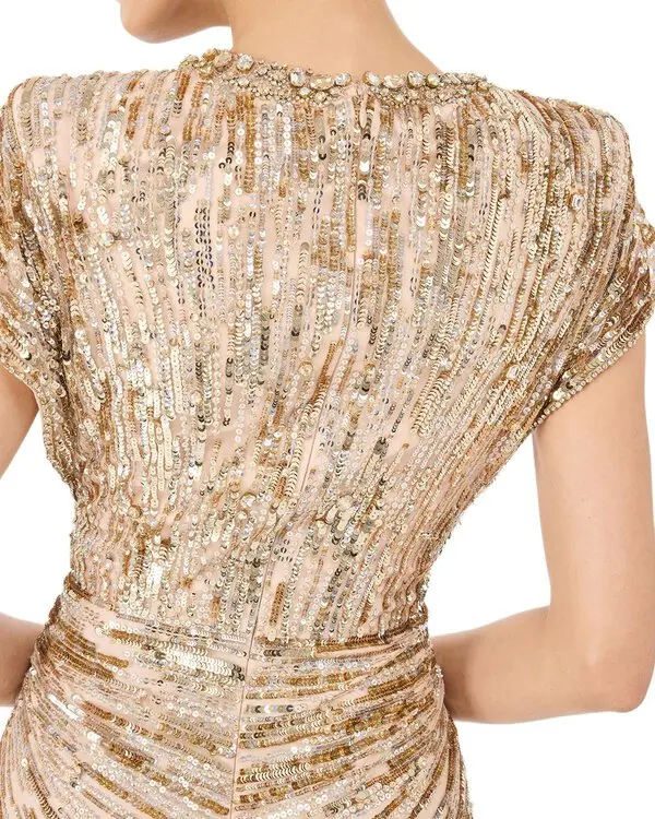 Jenny Packham Lacie Embellished Sequined Maxi Gown - Morganite