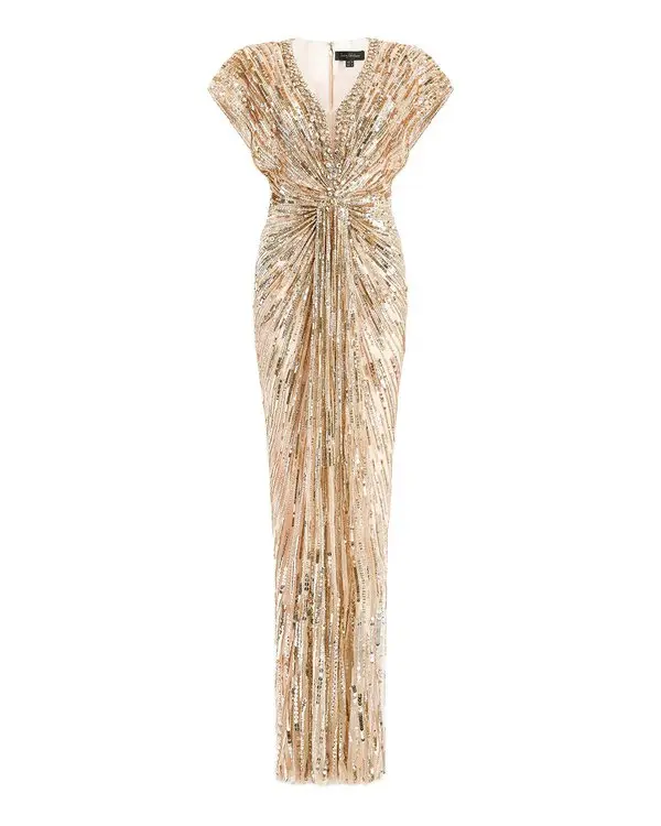Jenny Packham Lacie Embellished Sequined Maxi Gown - Morganite