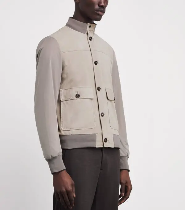 MOORER Suede-front Kant Bomber Jacket