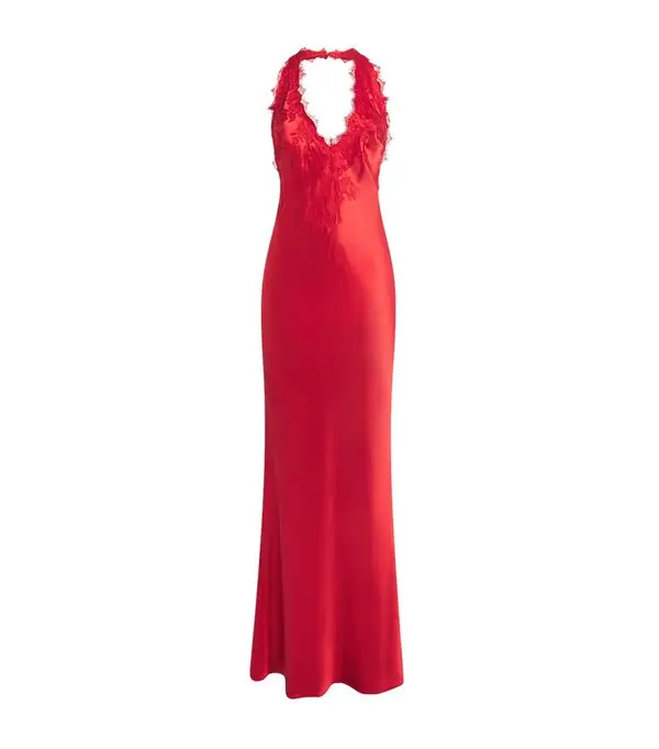 TORLOWEI Silk Lace-detail Slip Maxi Dress