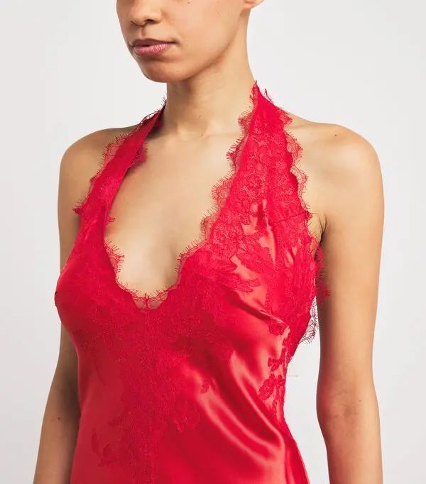 TORLOWEI Silk Lace-detail Slip Maxi Dress