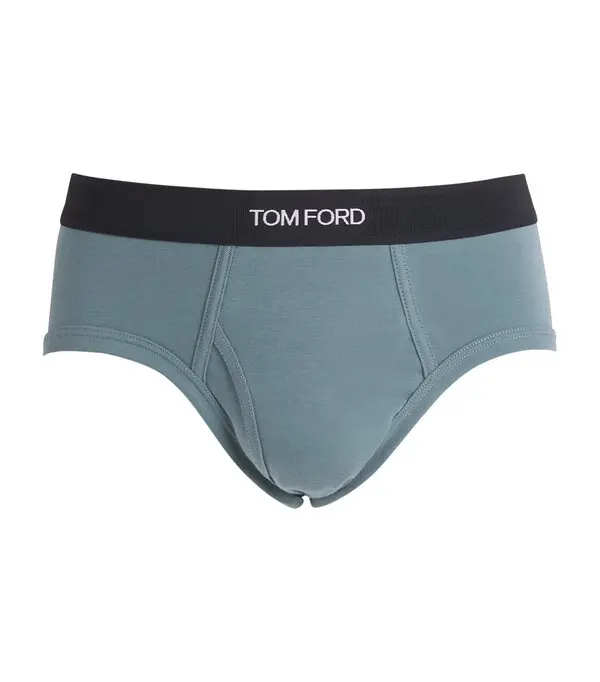 TOM FORD Stretch-cotton Logo Briefs - Green