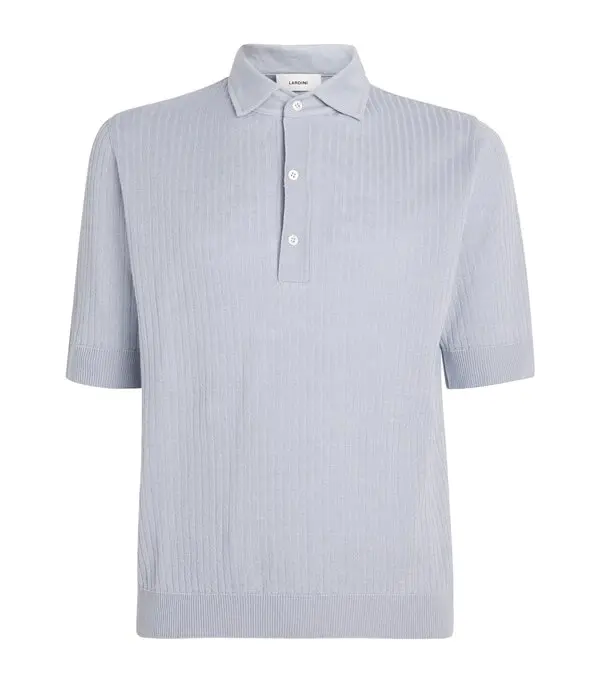LARDINI Linen-cotton Ribbed Polo Shirt - Blue