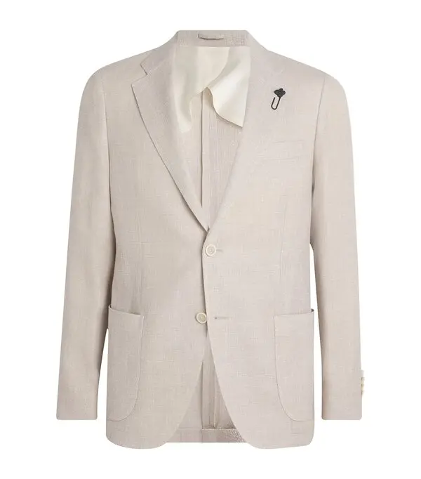 LARDINI Linen-wool Patch Pocket Blazer - Ivory
