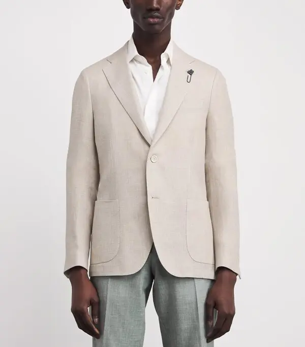 LARDINI Linen-wool Patch Pocket Blazer - Ivory