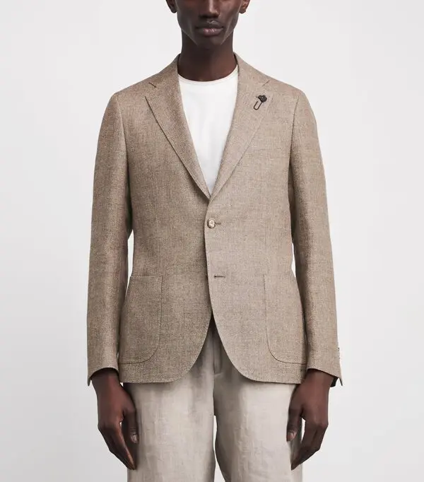 LARDINI Linen-wool Patch Pocket Blazer - Brown