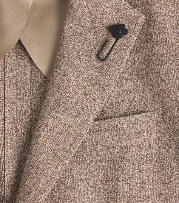 LARDINI Linen-wool Patch Pocket Blazer - Brown