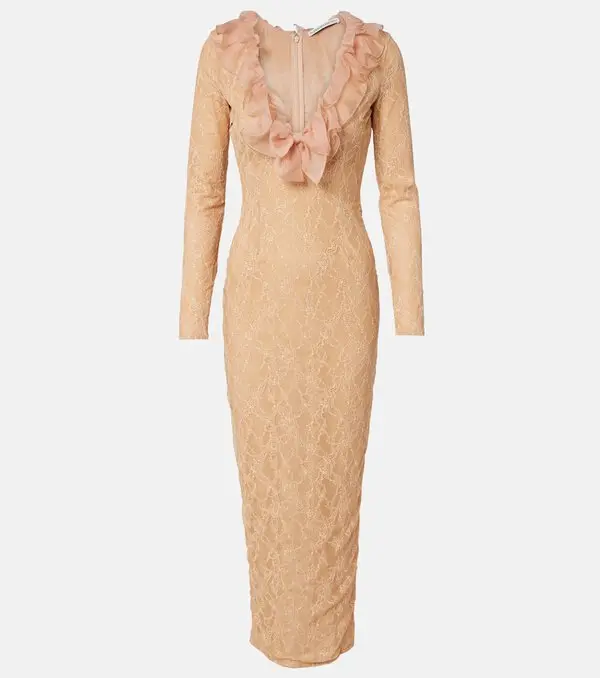 Alessandra Rich Ruffled Lace Midi Dress - Pink