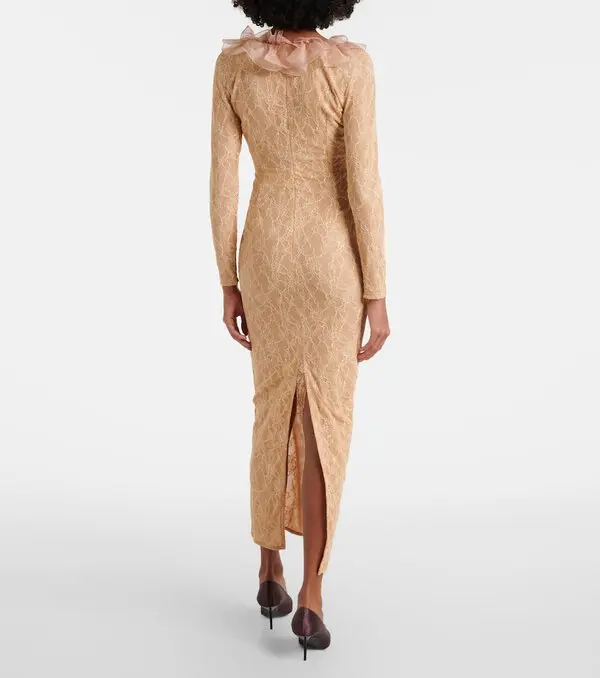 Alessandra Rich Ruffled Lace Midi Dress - Pink