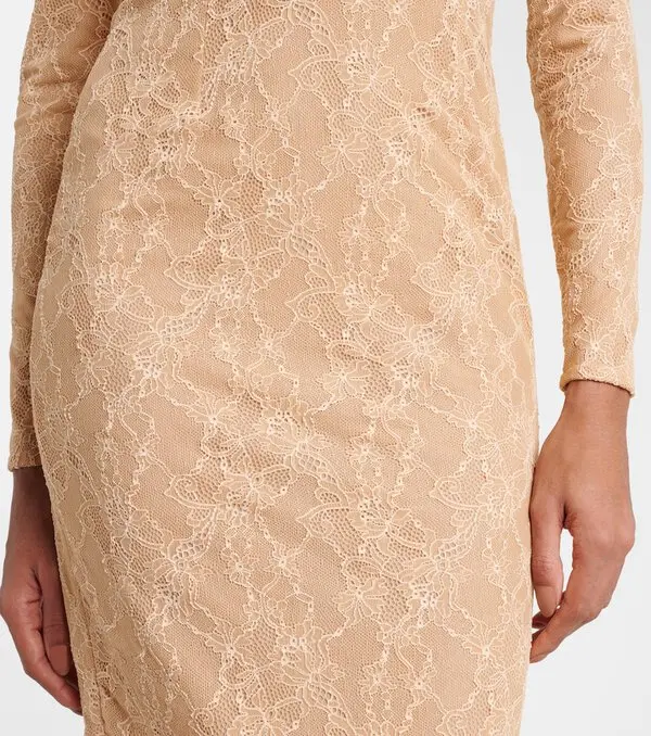 Alessandra Rich Ruffled Lace Midi Dress - Pink
