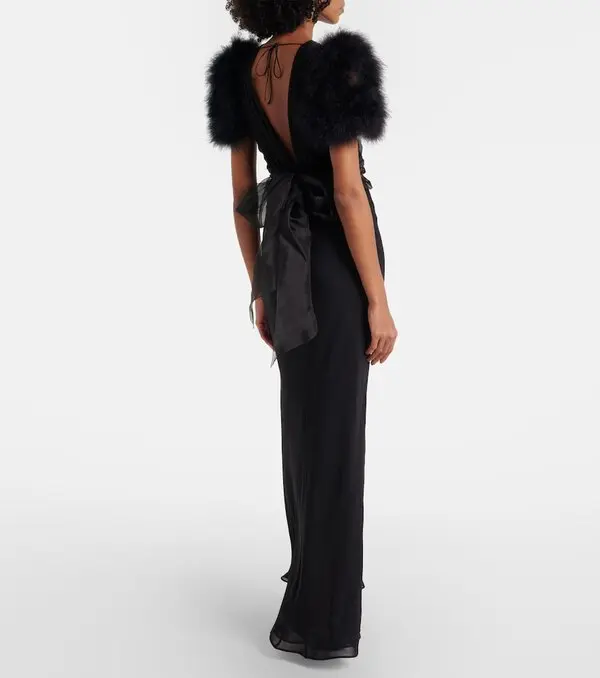 Alessandra Rich Feather-trimmed Silk Georgette Gown