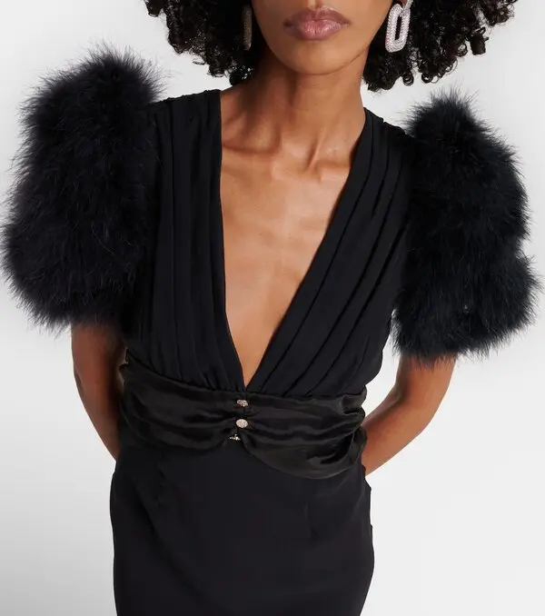Alessandra Rich Feather-trimmed Silk Georgette Gown