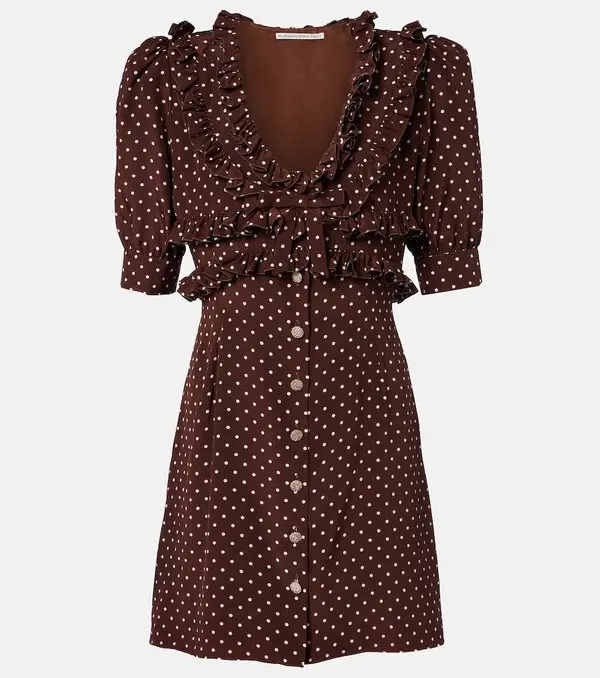 Alessandra Rich Polka-dot Ruffled Minidress - Brown