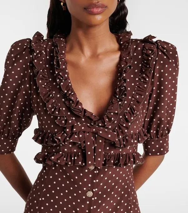 Alessandra Rich Polka-dot Ruffled Minidress - Brown