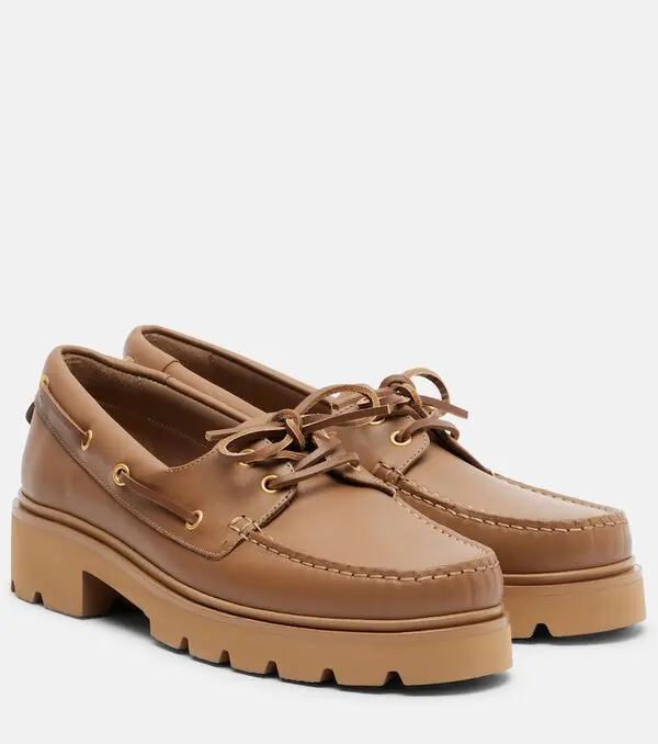 GIANVITO ROSSI Olonne Leather Boat Shoes - Brown