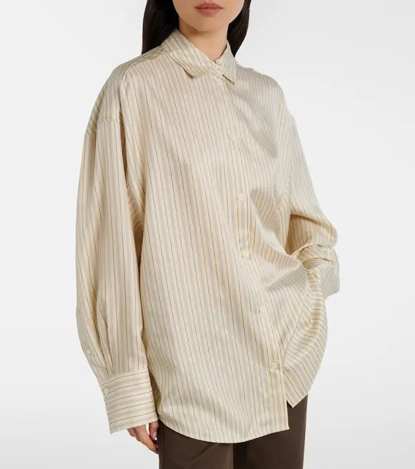 TOTEME Striped Silk Shirt - Beige