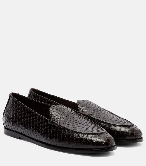 AQUAZZURA College Snake-effect Leather Loafers