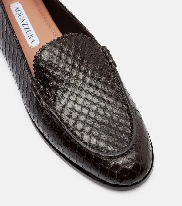 AQUAZZURA College Snake-effect Leather Loafers