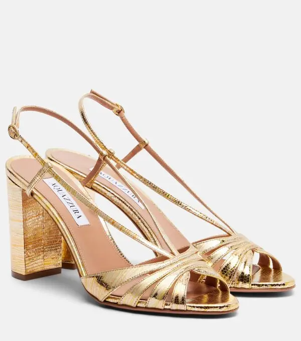 AQUAZZURA Aimée 85 Metallic Leather Sandals - Gold