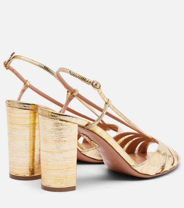 AQUAZZURA Aimée 85 Metallic Leather Sandals