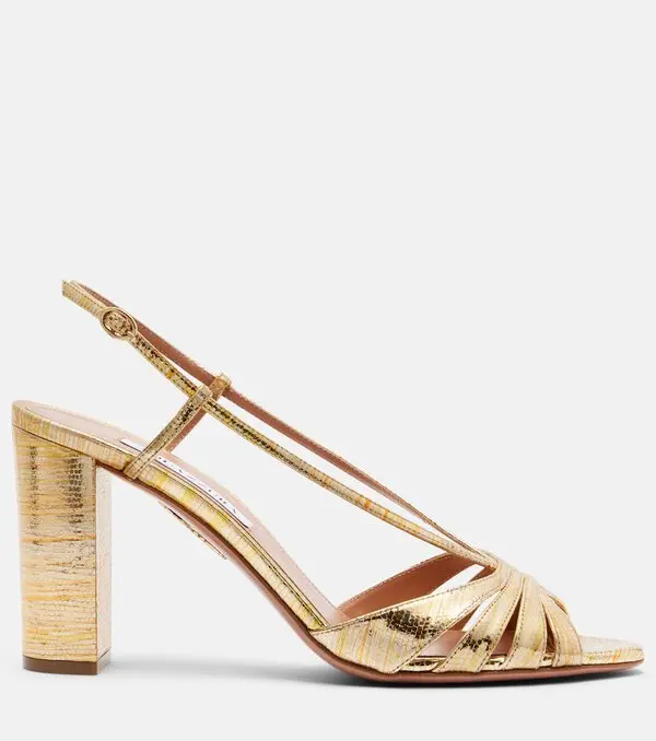AQUAZZURA Aimée 85 Metallic Leather Sandals