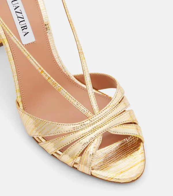 AQUAZZURA Aimée 85 Metallic Leather Sandals