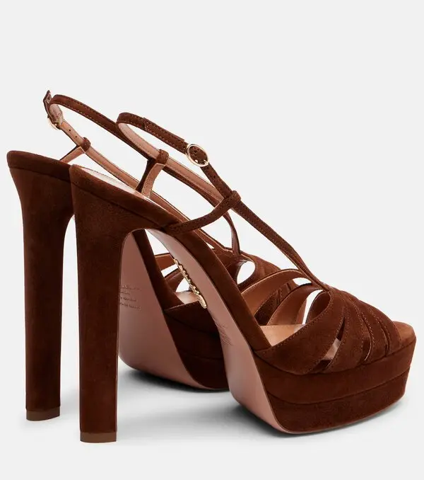 AQUAZZURA Aimée 130 Suede Platform Sandals - Brown